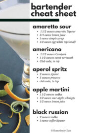 Bartender Cheat Sheet (Free PDF): 45 Cocktails - Homebody Eats