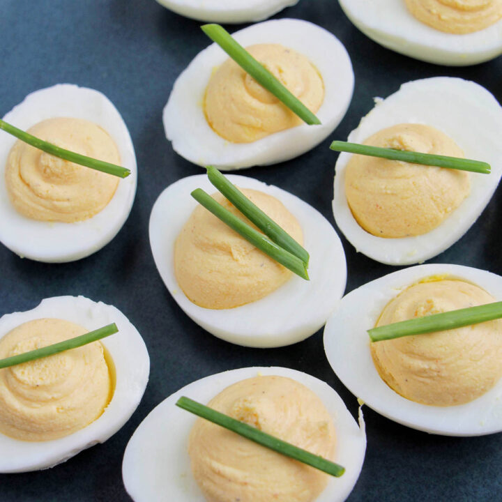 Spicy Goat Cheese Deviled Eggs - Homebody Eats