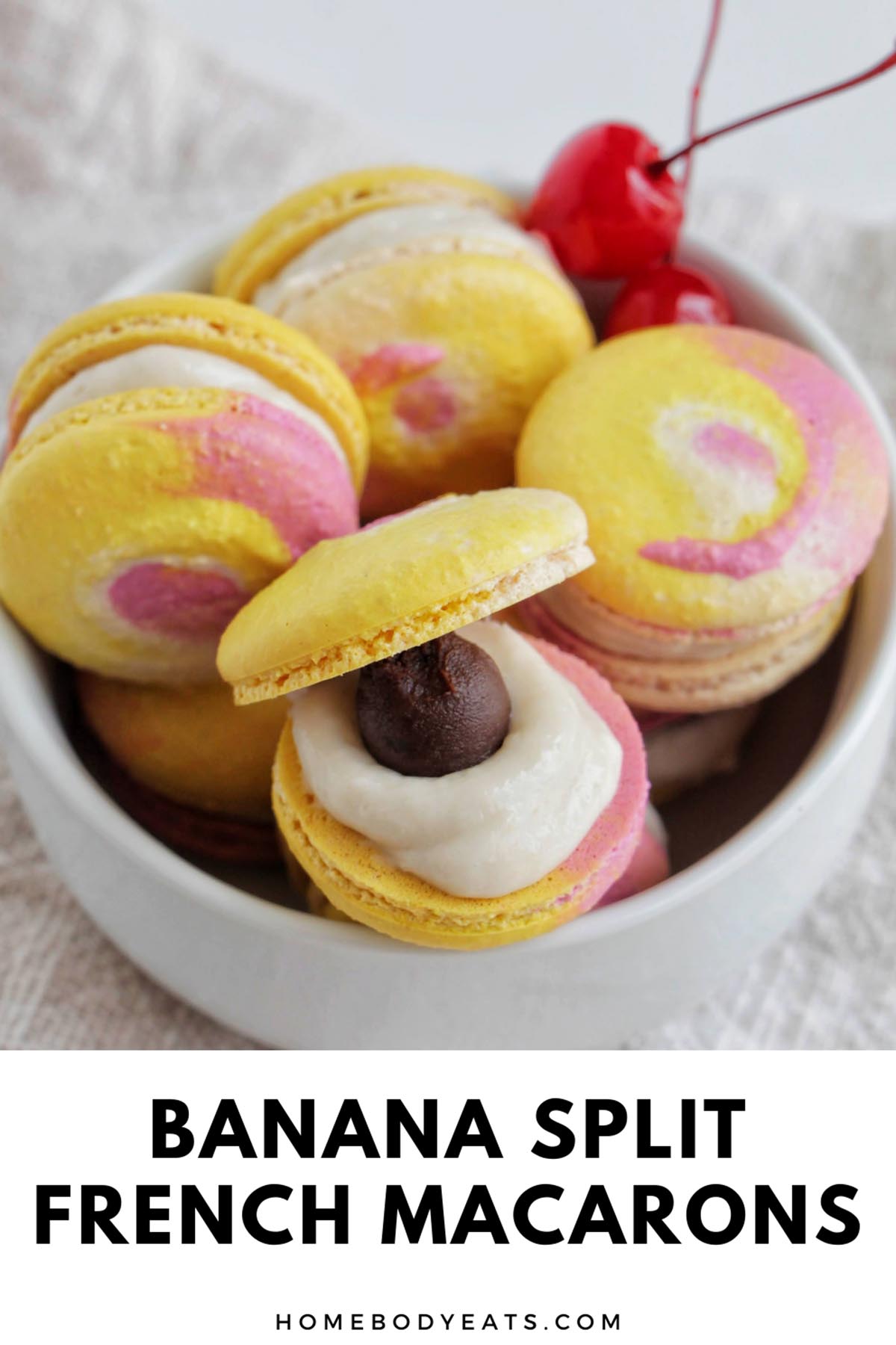 Banana Split Macarons - Homebody Eats