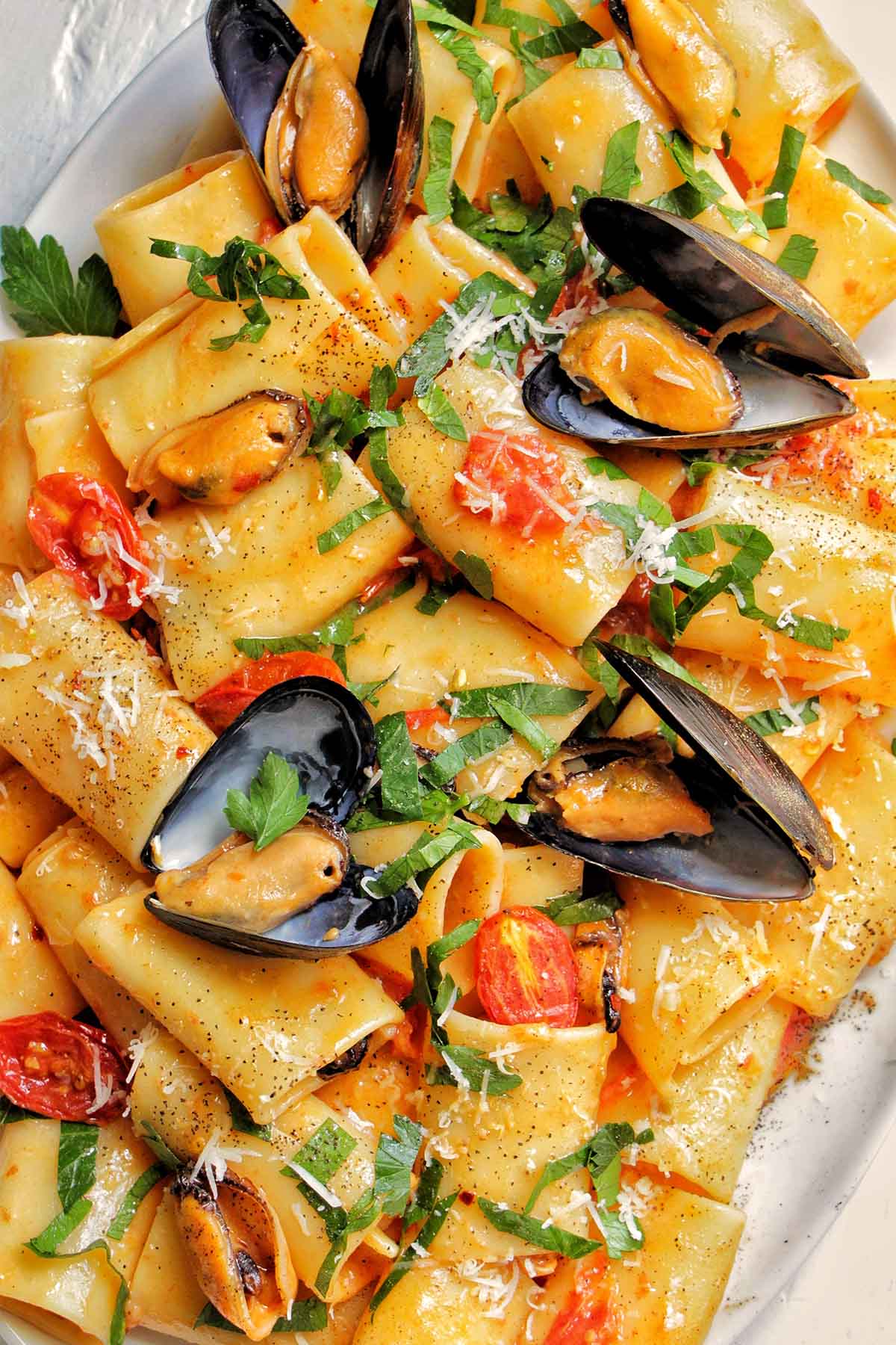 Italian Mussel and Tomato Paccheri Pasta - Homebody Eats